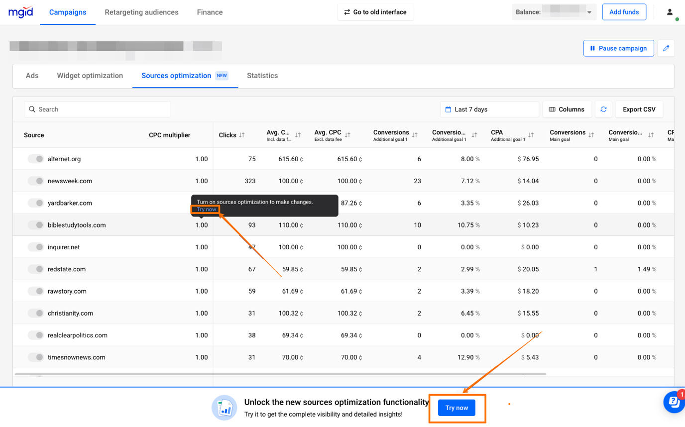 Sources Optimization and Blocklist Management in MGID Ads